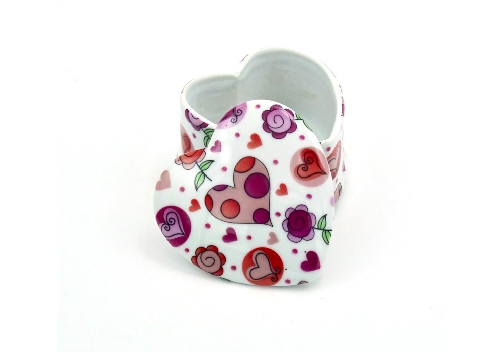Boîte à bijoux coeur 6,5 cm décor coeur